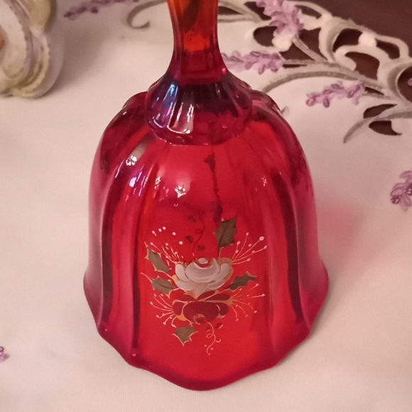 Fenton | Accents | Fenton Bell Beautiful Ruby Red Glass Floral Design ...